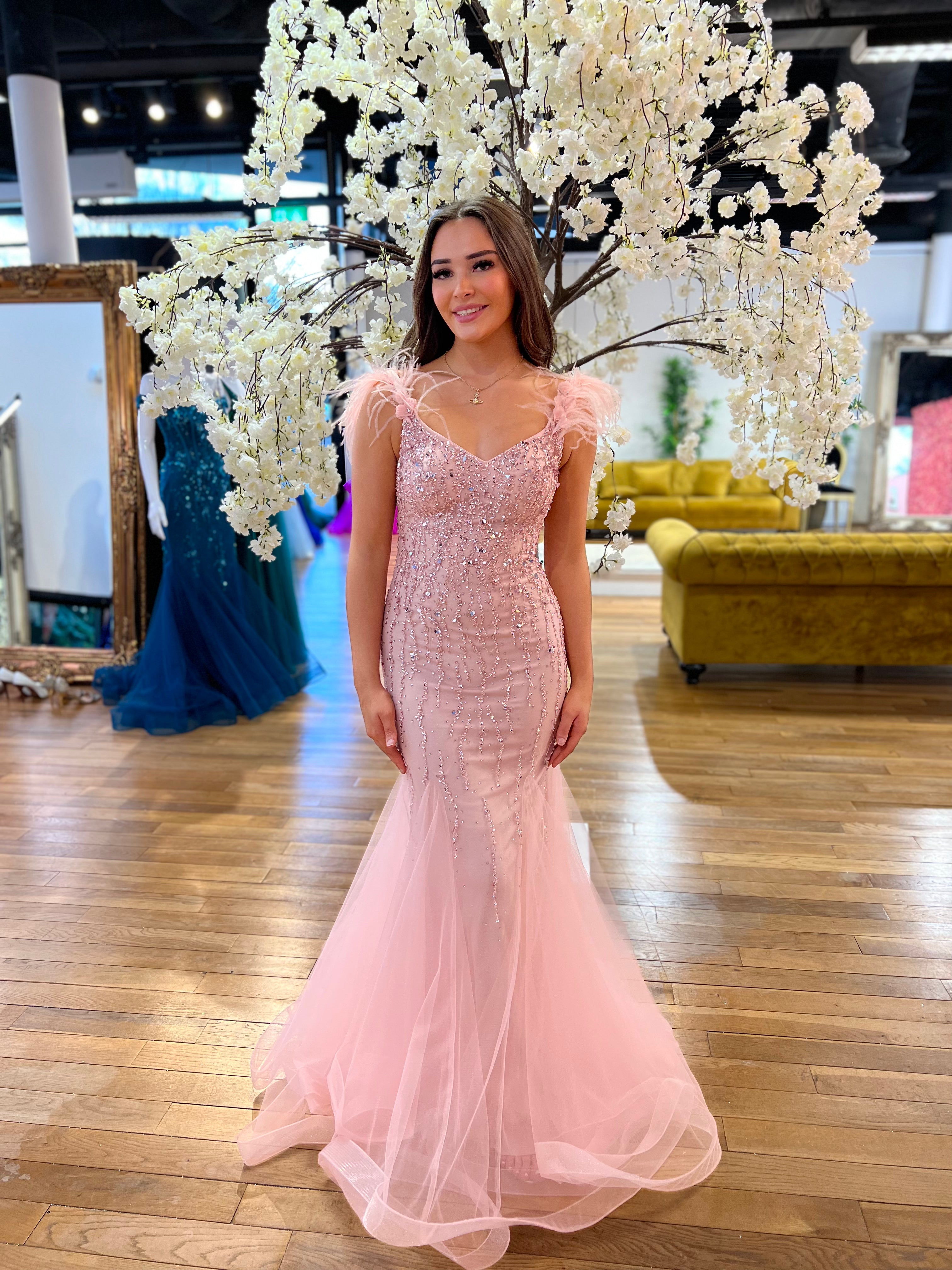 ELLA COUTURE FISHTAIL WITH FEATHERS ON SHOULDERS – DANI